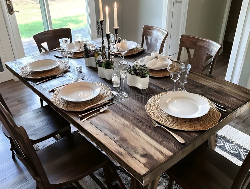 Dining Desk Setting Lunch with Empty Plates Dinner Plate Stock ...