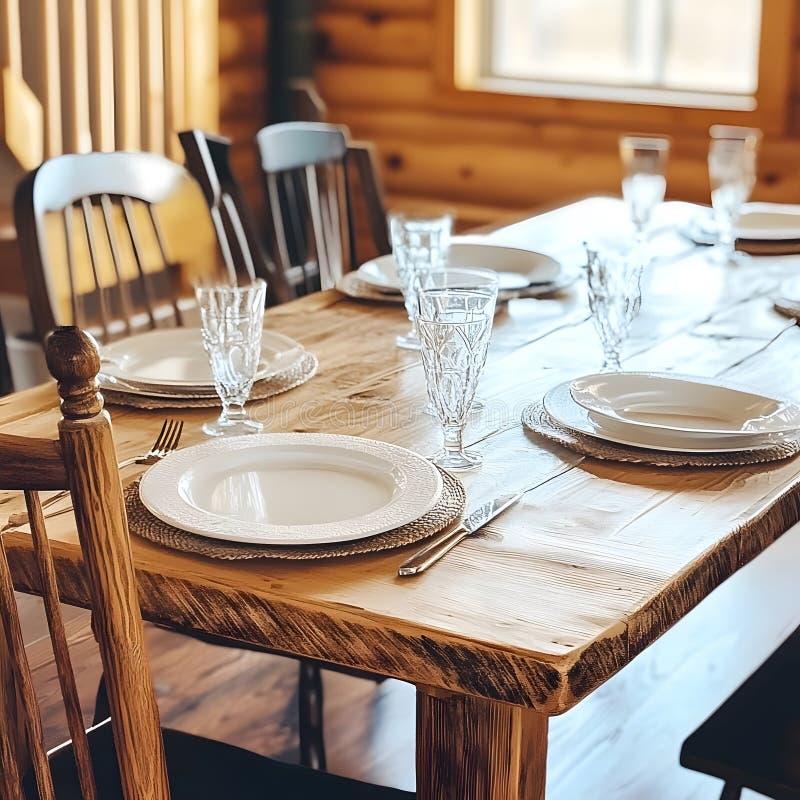 Dining Desk Setting Lunch with Empty Plates Dinner Plate Stock ...