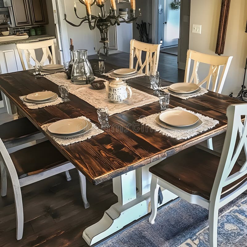 Dining Desk Setting Lunch with Empty Plates Dinner Plate Stock ...