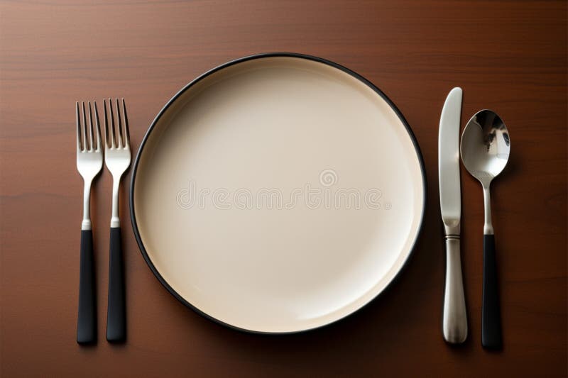 Dining Essentials an Empty Plate with Fork, Knife, and Spoon Stock ... Dining Essentials an Empty Plate with Fork, Knife, and Spoon Stock ...