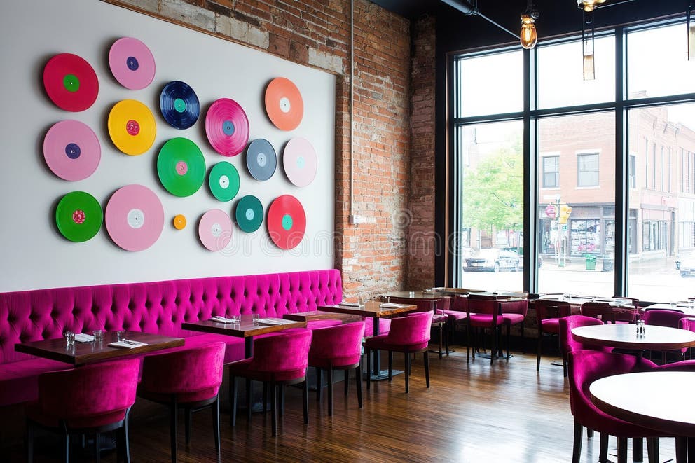 A Dining Establishment Featuring Tables and Chairs Along with a Large ...