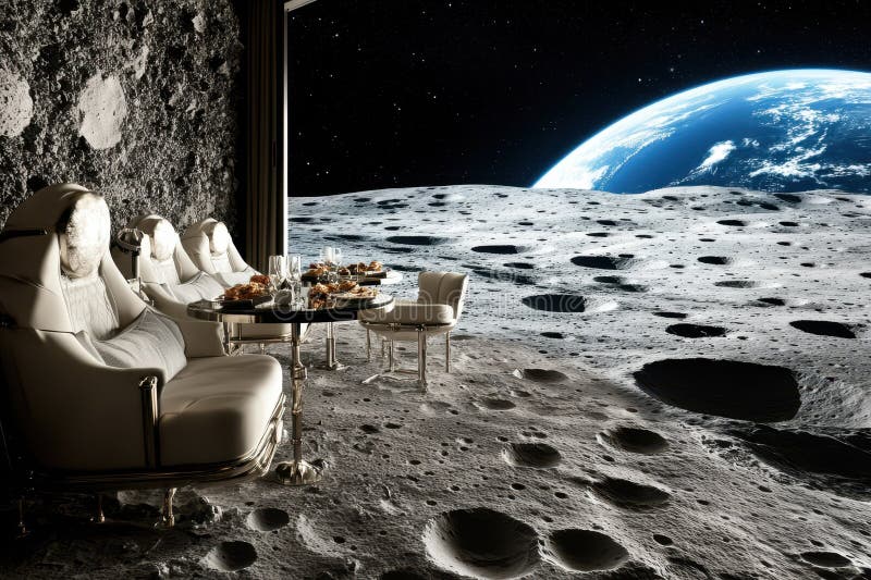 Dining Experience on the Moon with a View of Earth in the Background ...