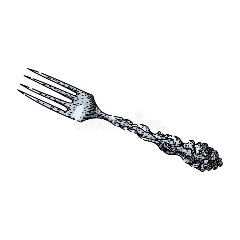 Dining Fork Engraved Silver Sketch Hand Drawn Vector Stock Illustration ...