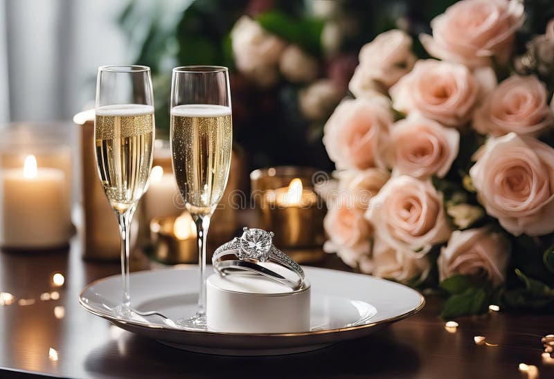 Dining Gift Box Kitchen Engagement Champagne Ring Table Flowers Glasses ...