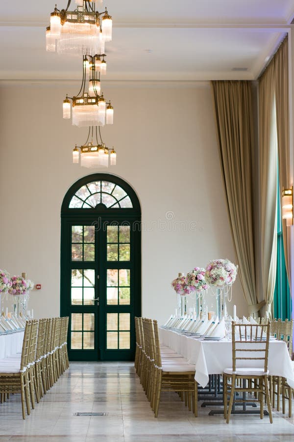 Dining Hall Decorated for Wedding Stock Photo - Image of indoors ...