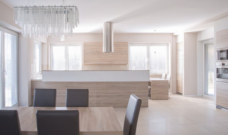 Dining hall and kitchen stock image. Image of light, design - 54959797