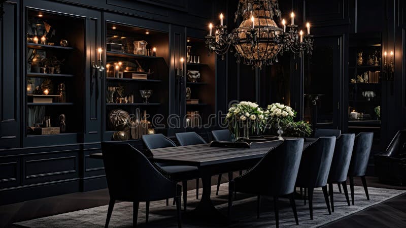Dining interior black stock illustration. Illustration of interior ...
