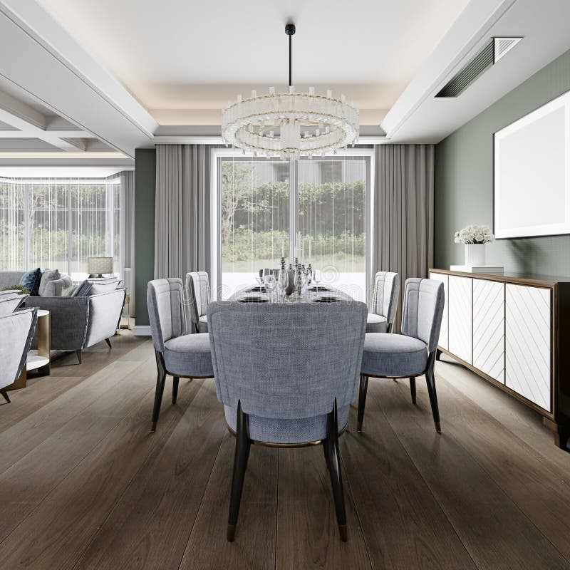 Dining by a Large Panoramic Window with White Upholstered Designer ...