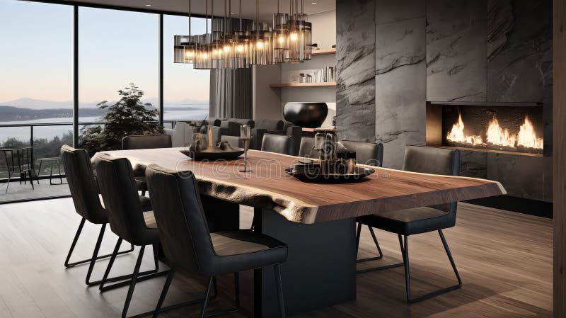 Dining live edge table stock illustration. Illustration of unique ...