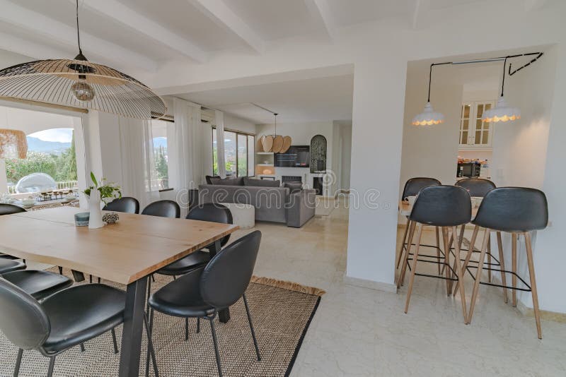 Dining and Living Room Areas Inside Chalet Stock Image - Image of ...