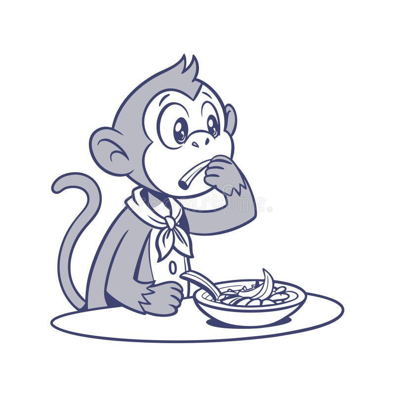 Dining Monkey in a Sedentary State Stock Illustration - Illustration of ...