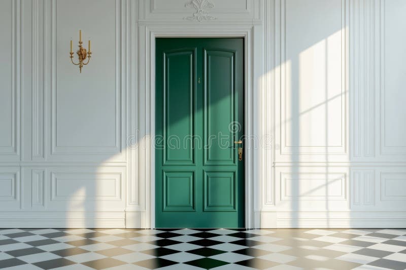 Dining Room Entrance with Green Door and Empty Wall Stock Photo - Image ...