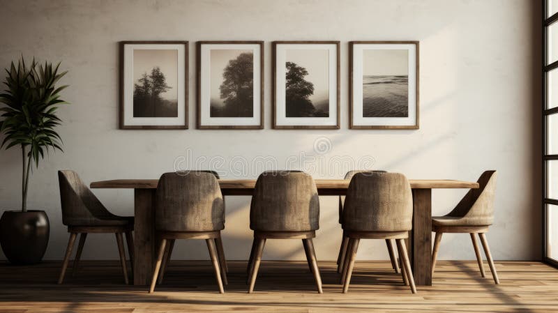 Ethereal Trees Dining Room Scene with Rustic Simplicity Stock ...