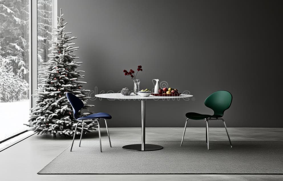 The Dining Room Features a Modern Aesthetic with a Round Table and ...