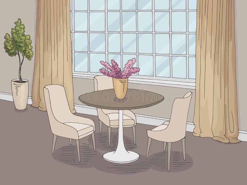 Dining Room Home Interior Graphic Color Sketch Illustration Vector ...