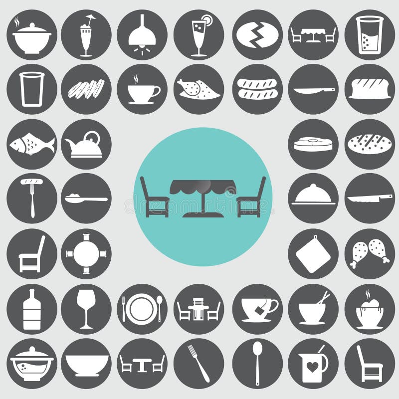 Dining room icons set. stock illustration. Illustration of meal - 44443037