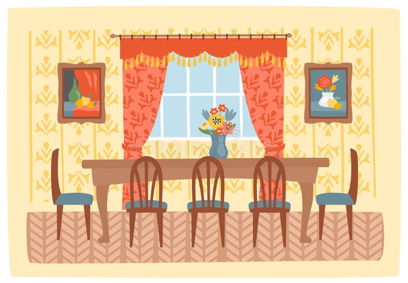 Dining Room Interior. Cozy Home. Cute Vector Illustration Stock Vector ...