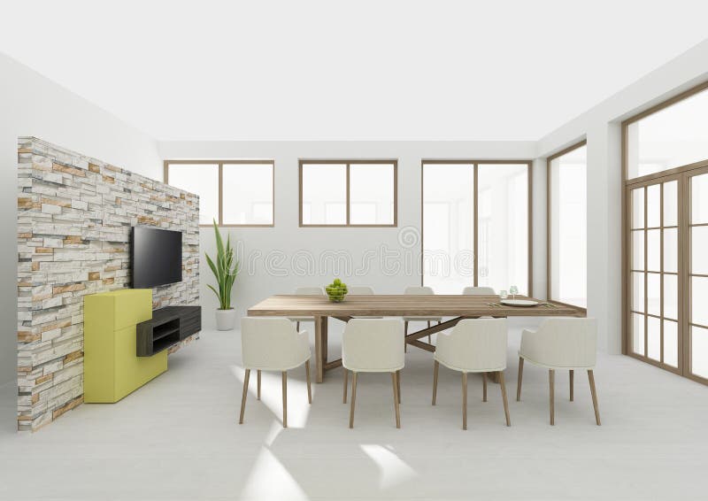 Dining Room Interior 3D Rendering Stock Illustration - Illustration of ...