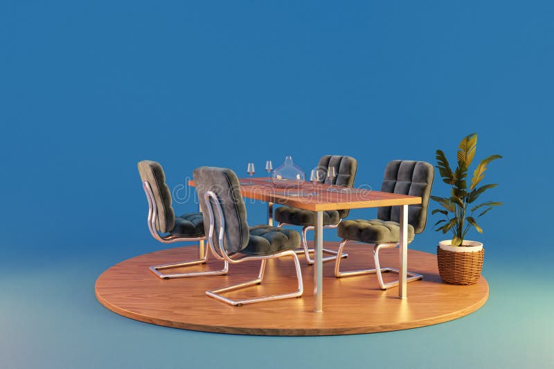 Dining Room Interior Design Isolated on Wooden Podest and Infinite ...