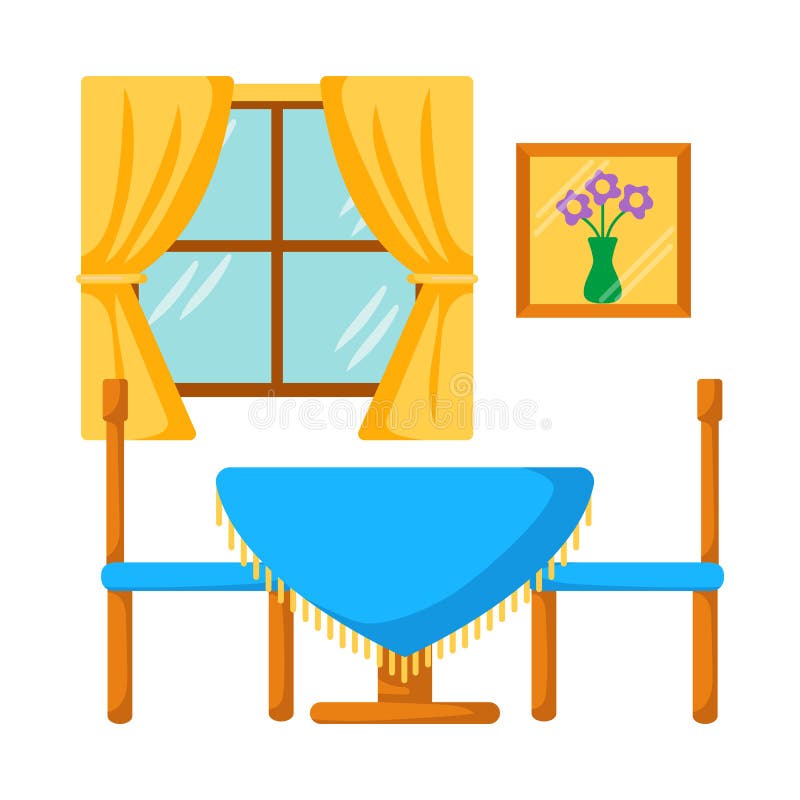 Dining Room Interior. Dinner Table with Chairs Stock Illustration ...