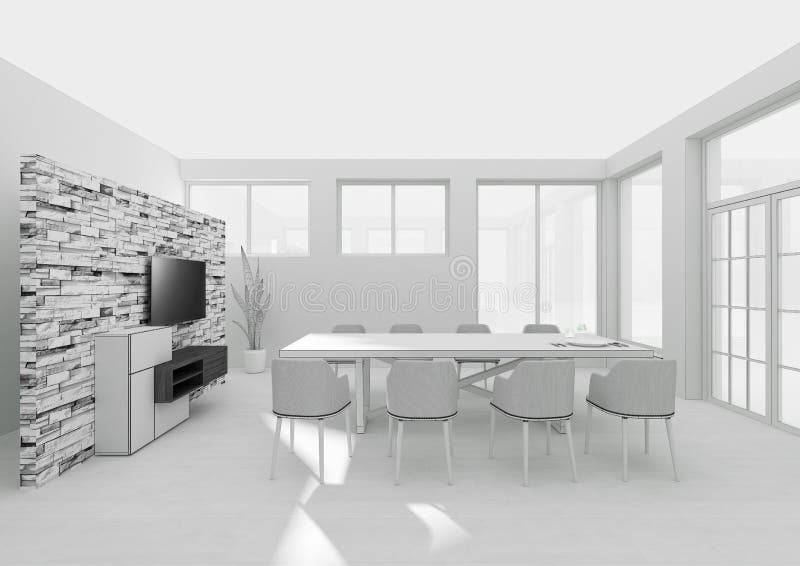 Dining Room Interior Grid 3D Rendering Stock Illustration ...