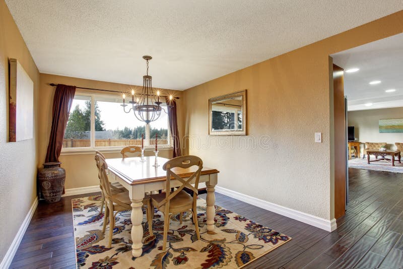 Dining Room Interior with Wooden Table Set Stock Image - Image of ...