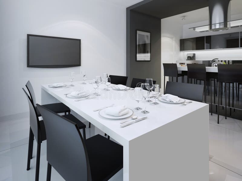 Dining Room and the Kitchen at the Back Stock Image - Image of mixed ...