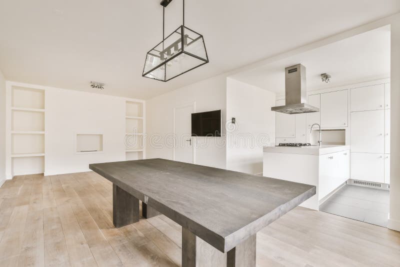 Dining Room with a Large Black Table Stock Image - Image of decor ...