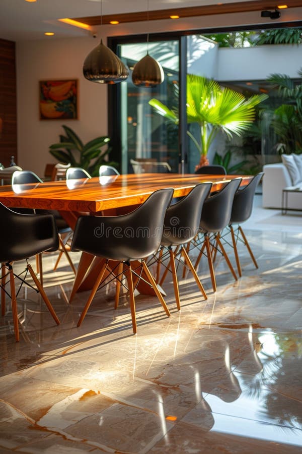 A Dining Room with a Large Table and Chairs in the Middle, AI Stock ...
