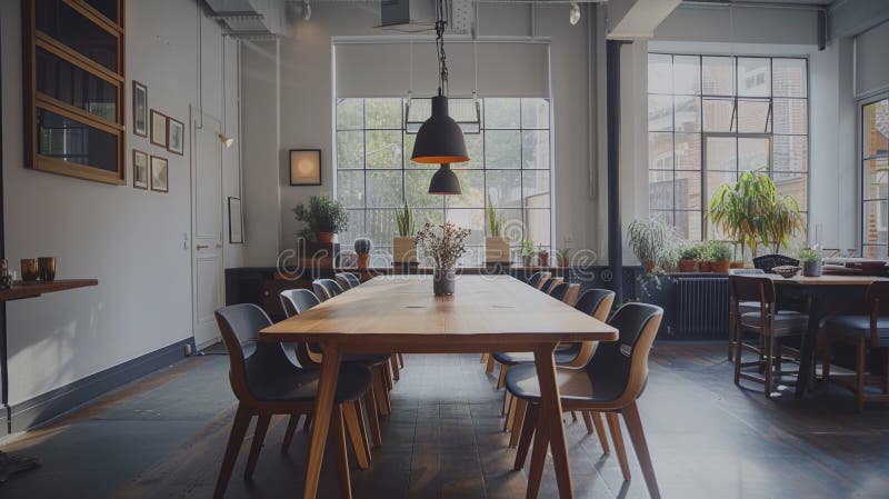A Dining Room with a Long Table and Chairs in it, AI Stock Image ...