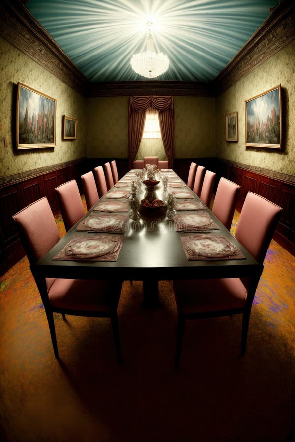 A Dining Room with a Long Table and Chairs. Generative AI Stock ...