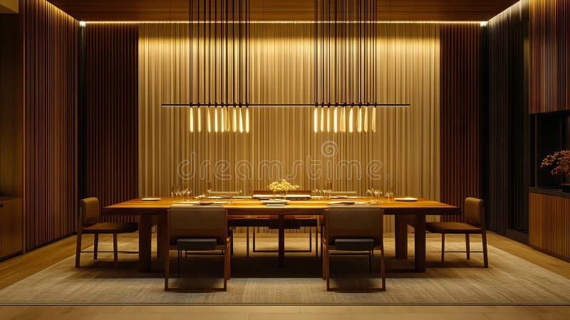 A Dining Room with a Long Wooden Table and Chairs Stock Photo - Image ...