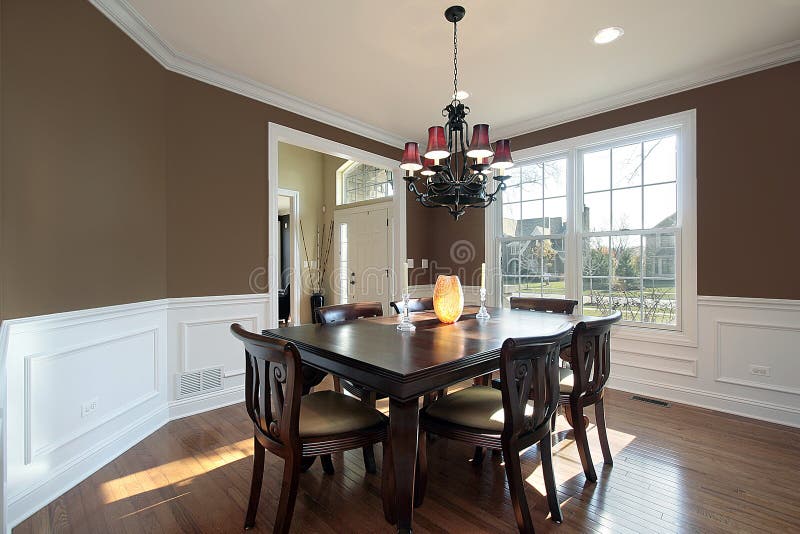 Dining Room with Two Toned Walls Stock Photo - Image of floor ...