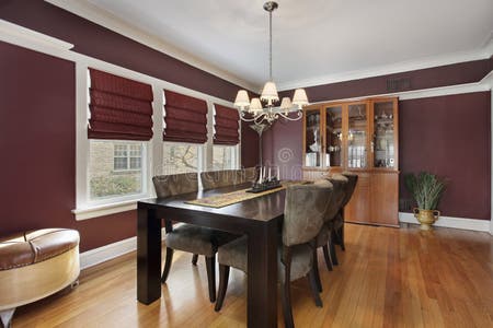 Dining Room with Maroon Walls Stock Image - Image of furniture ...