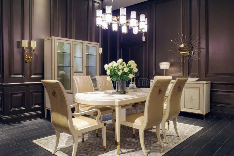 Dining Room of Modern Home Building Architecture Stock Photo - Image of ...