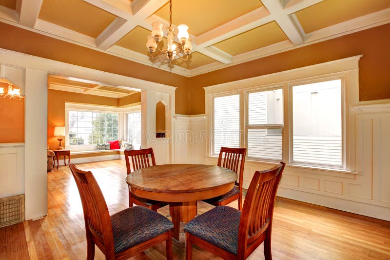 Dining Room with Cherry Wood Flooring Stock Photo - Image of fixtures ...