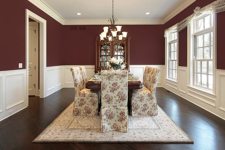 Dining room with red walls stock photo. Image of residential - 12627114