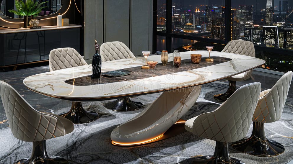 Dining Room with a Round Table and Chairs in Beige Col Stock Photo ...