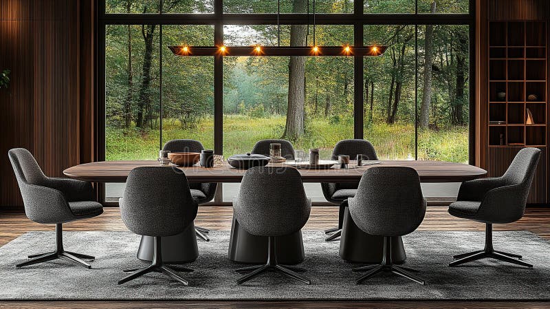 Dining Room Scene, Table Chairs, Forest View, Home Decor Use Stock ...