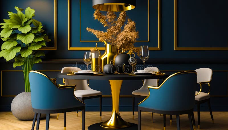 Dining Room with Table and Chairs. Generative AI Stock Illustration ...