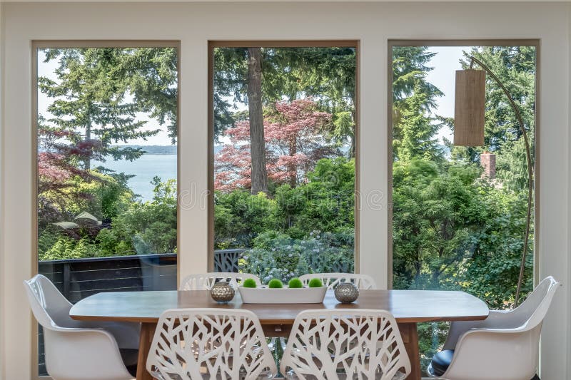 Dining Room Table Overlooking Forest and Ocean View Luxury Real Estate ...