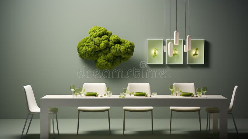 A Dining Room Table with White Chairs, AI Stock Illustration ...