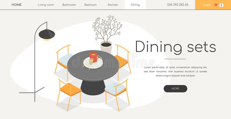 Dining Sets - Line Design Style Isometric Web Banner Stock Vector ...