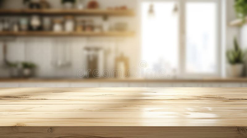 Dining Set that Exudes Tranquility with Empty Wooden Table and Dreamy ...