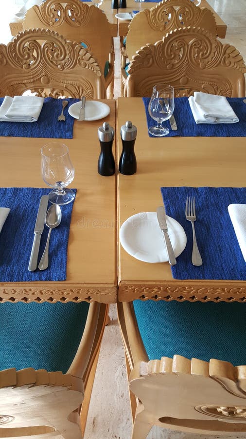 Dining Setting on Tables in Restaurant Stock Photo - Image of food ...
