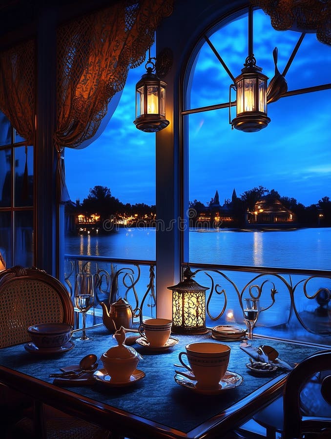 A Dining Space in an Eastern Theme during the Evening, Stock ...