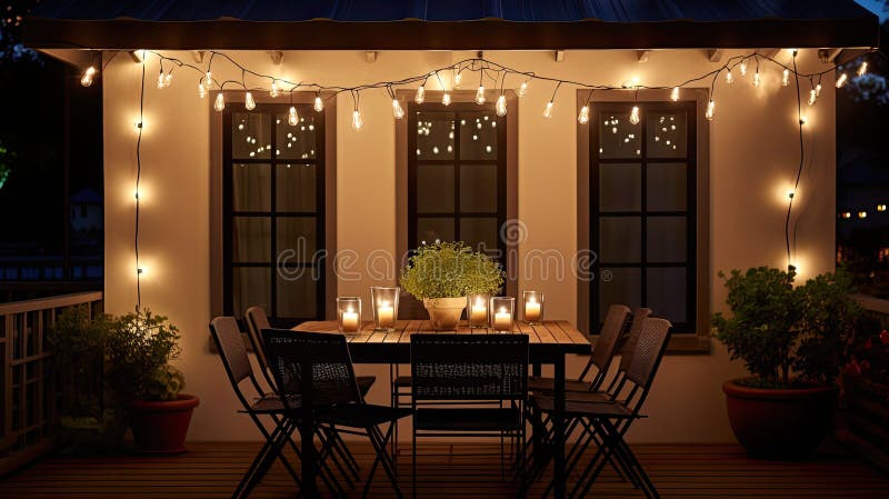 Dining string lights frame stock illustration. Illustration of outdoor ...