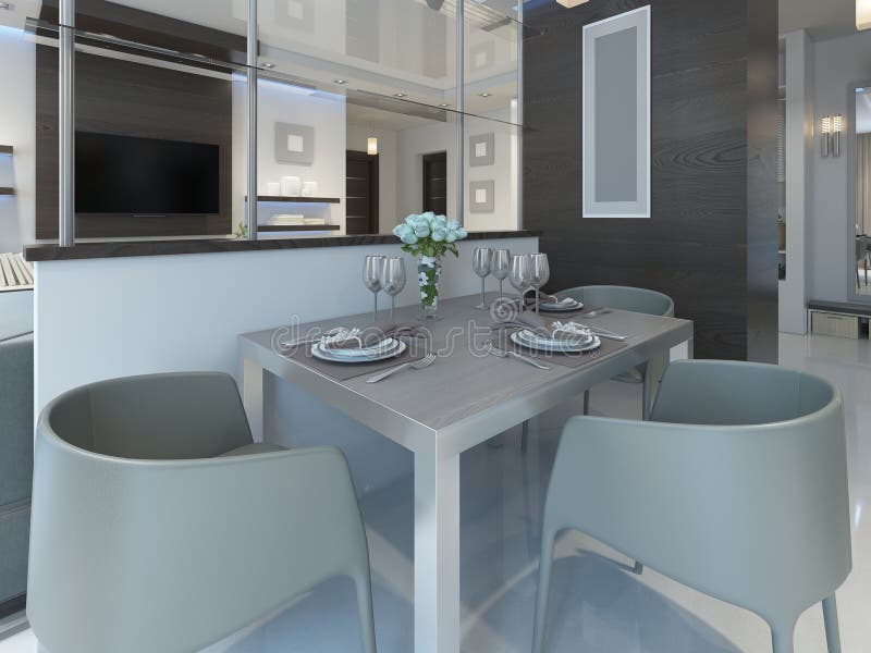 Dining in a Studio Apartment with a Dining Table. Stock Illustration ...