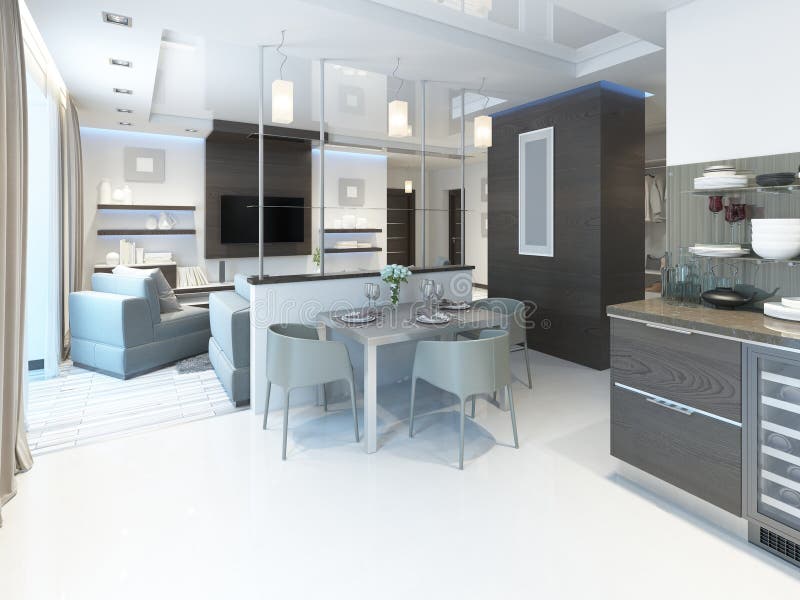 Dining in a Studio Apartment with a Dining Table. Stock Illustration ...