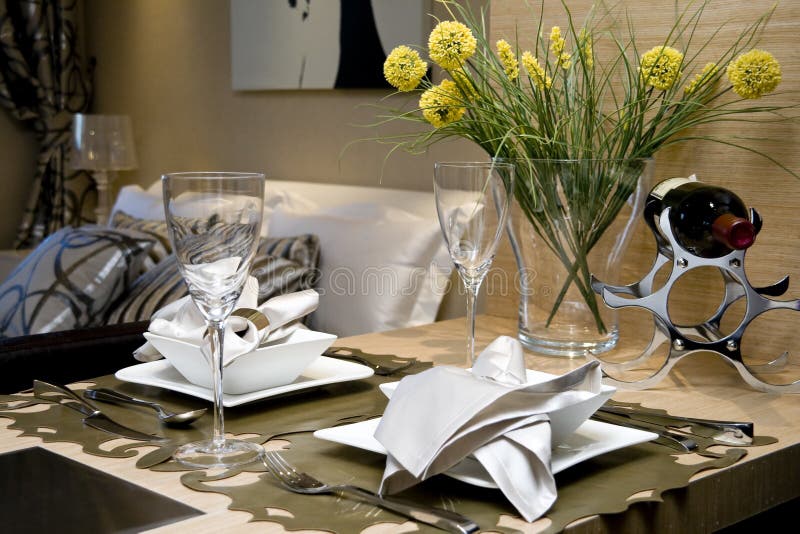 Modern Dining Table Setting Stock Photo - Image of informal, dinner ...